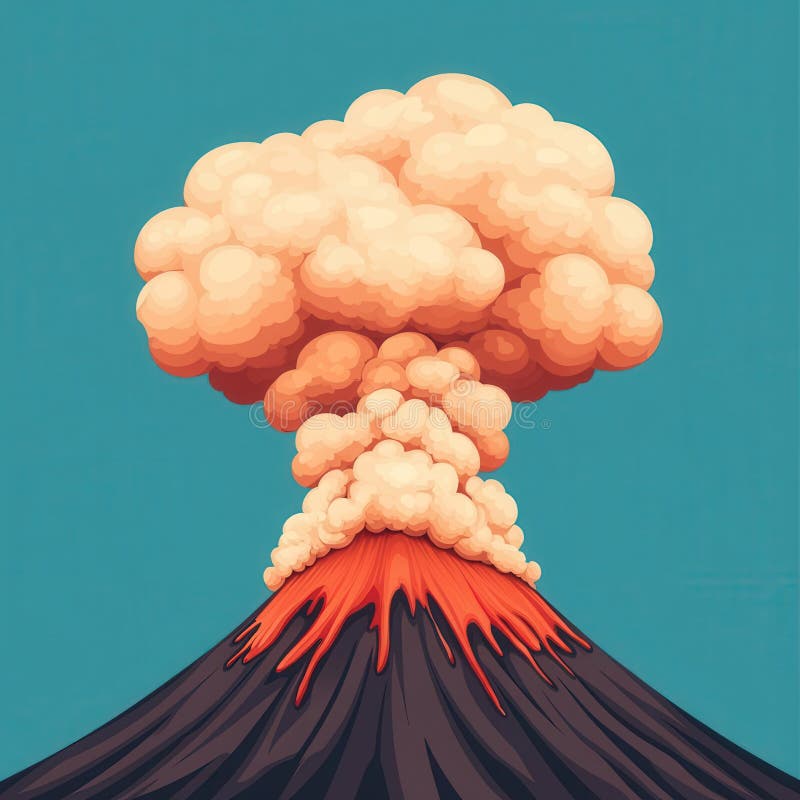Cartoon Illustration of a Volcano Erupting with Smoke and Lava Stock ...