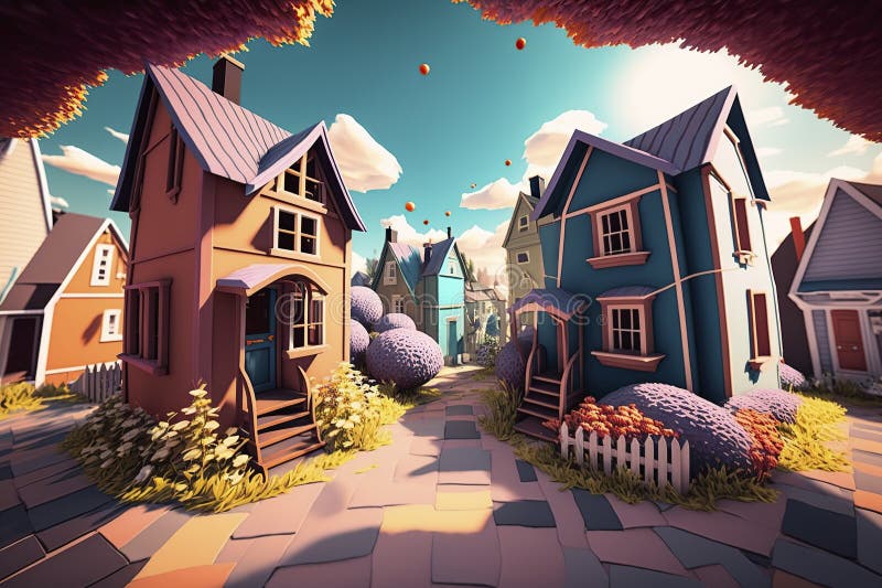 Cartoon Illustration, in a Whimsical Candy-colored Town, Ai Generative ...