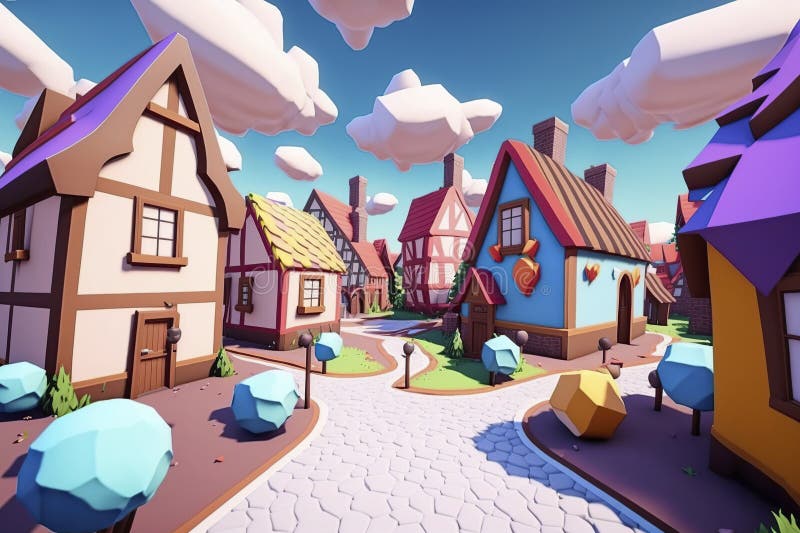 Cartoon Illustration, in a Whimsical Candy-colored Town, Ai Generative ...