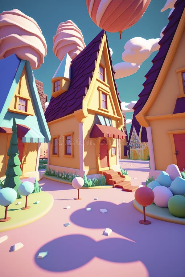 Cartoon Illustration, in a Whimsical Candy-colored Town, Ai Generative ...