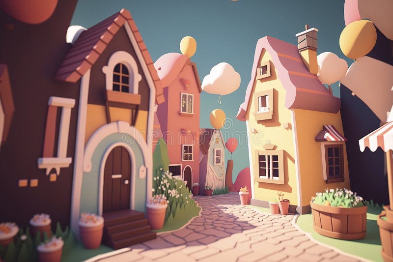 Cartoon Illustration, in a Whimsical Candy-colored Town, Ai Generative ...