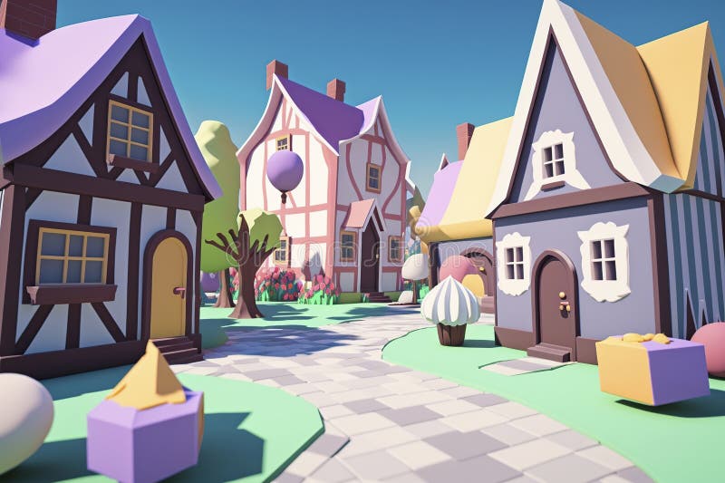 Cartoon Illustration, in a Whimsical Candy-colored Town, Ai Generative ...