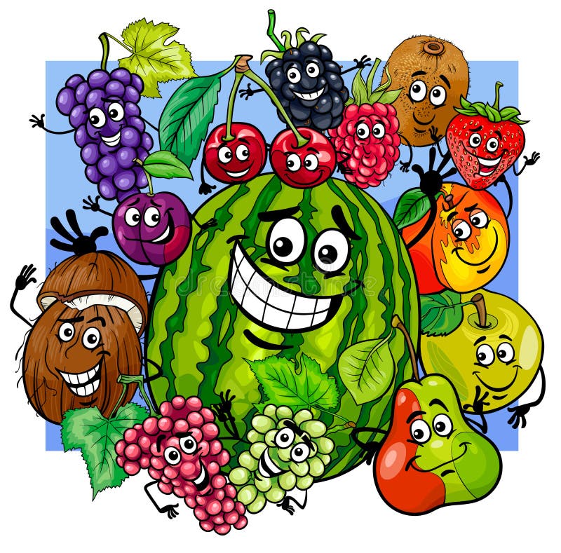 Funny Fruit Characters Group Cartoon Illustration Stock Vector ...