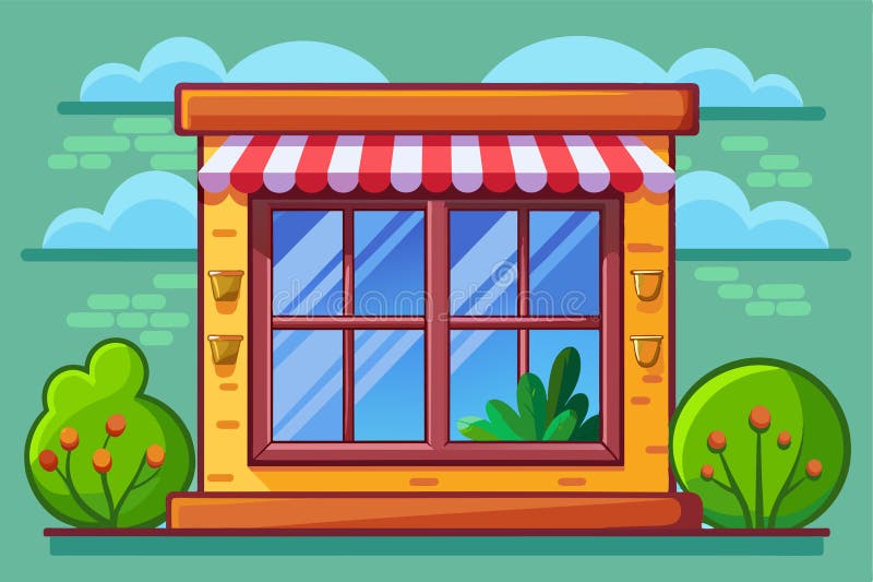 A Cartoon Illustration of a Yellow Brick Building with a Red and White ...