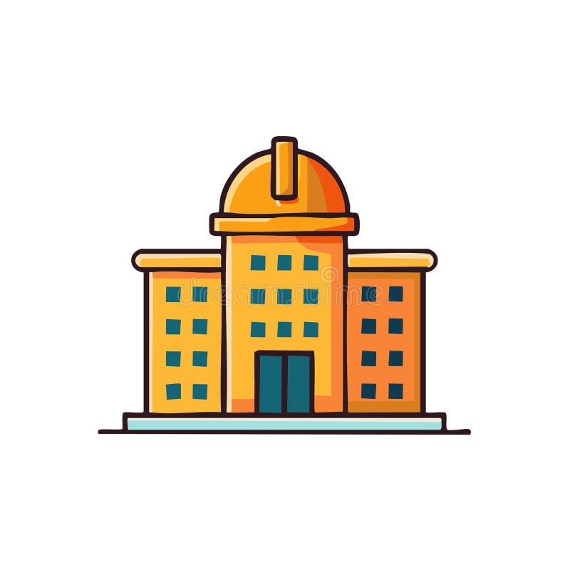 Cartoon Illustration of a Yellow Building with an Observatory Dome for ...