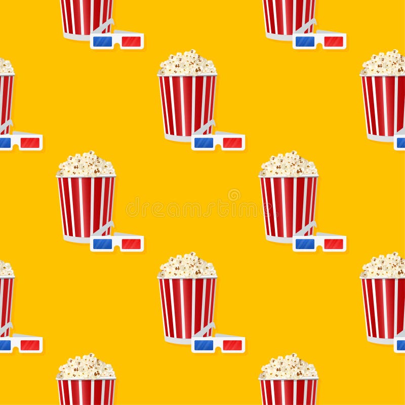 Cartoon Illustration with Yellow Popcorn Pattern on Yellow Background ...