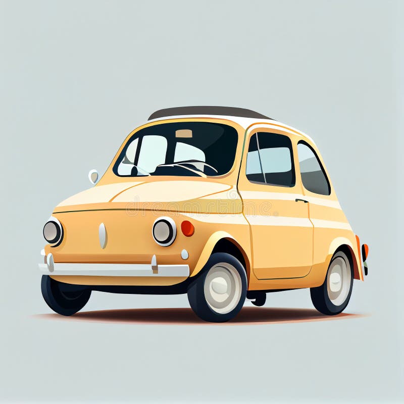 Cartoon Illustration of a Yellow Vintage Flat 500 Car Stock ...