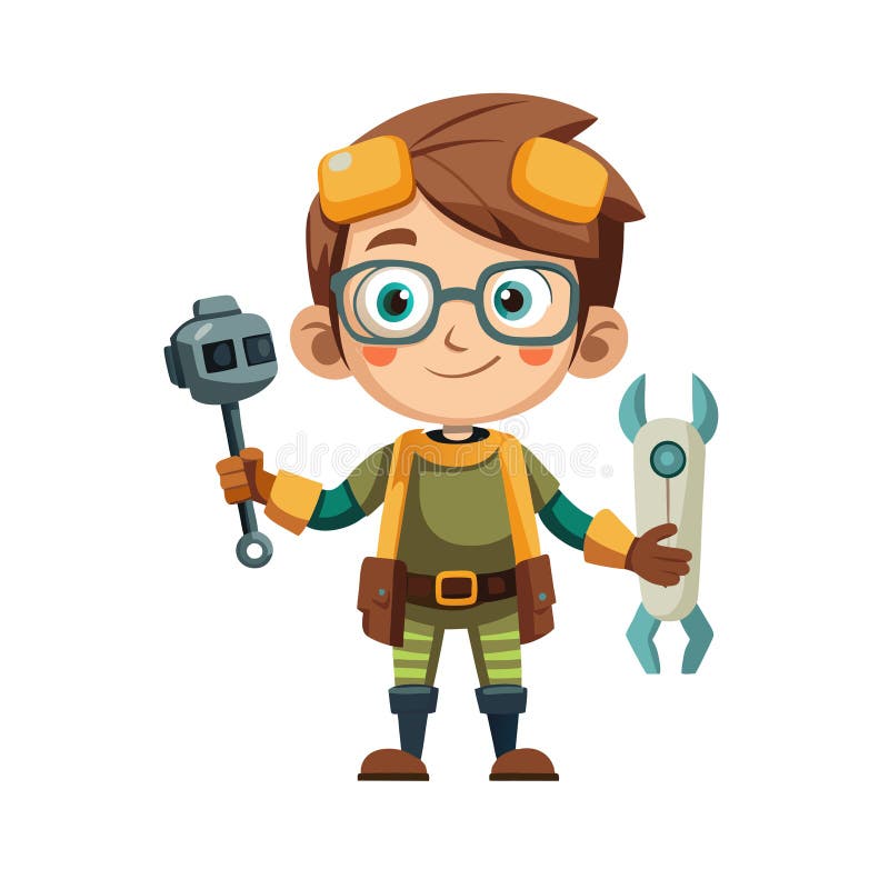 Cartoon Boy Inventor with Tools, Future Engineer, Science Kid ...