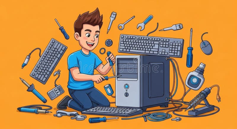 Cartoon Computer Man Repair Stock Illustrations – 1,111 Cartoon ...