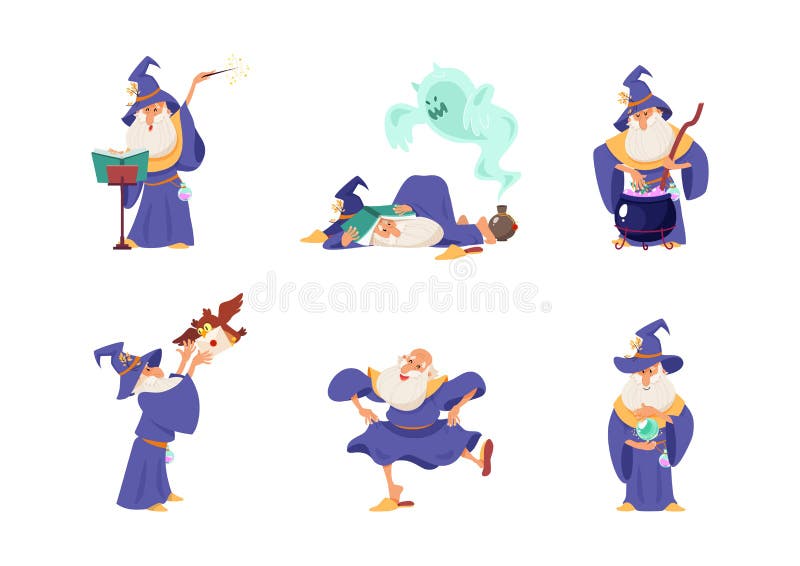 Set of funny wizards stock vector. Illustration of mystery - 251546463