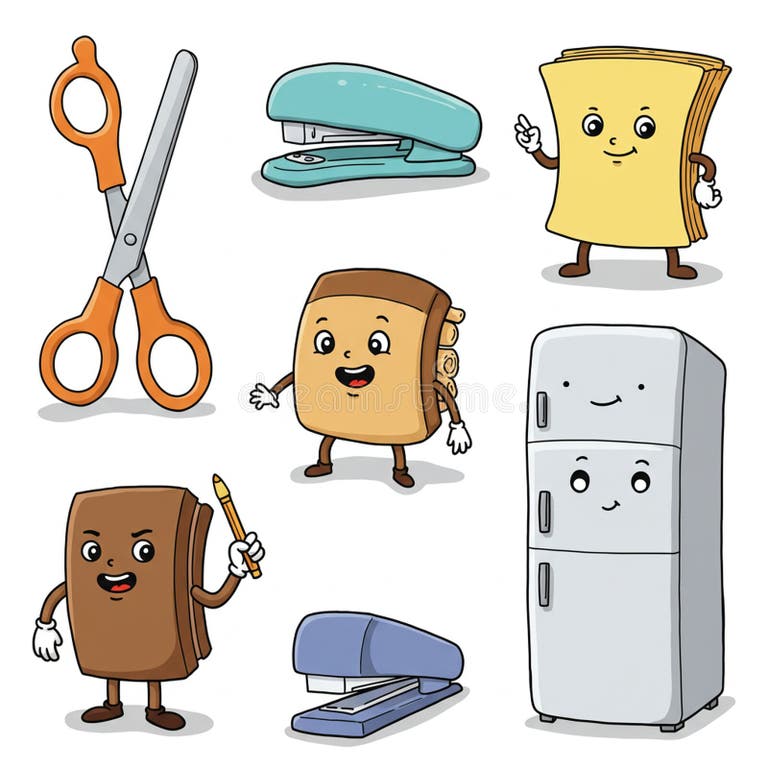 Cartoon Illustrations of Everyday Objects with Anthropomorphic Features ...