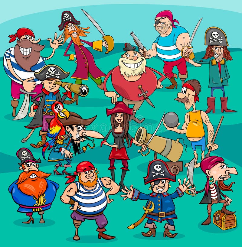 Group of cartoon pirates stock vector. Illustration of comic - 43401148