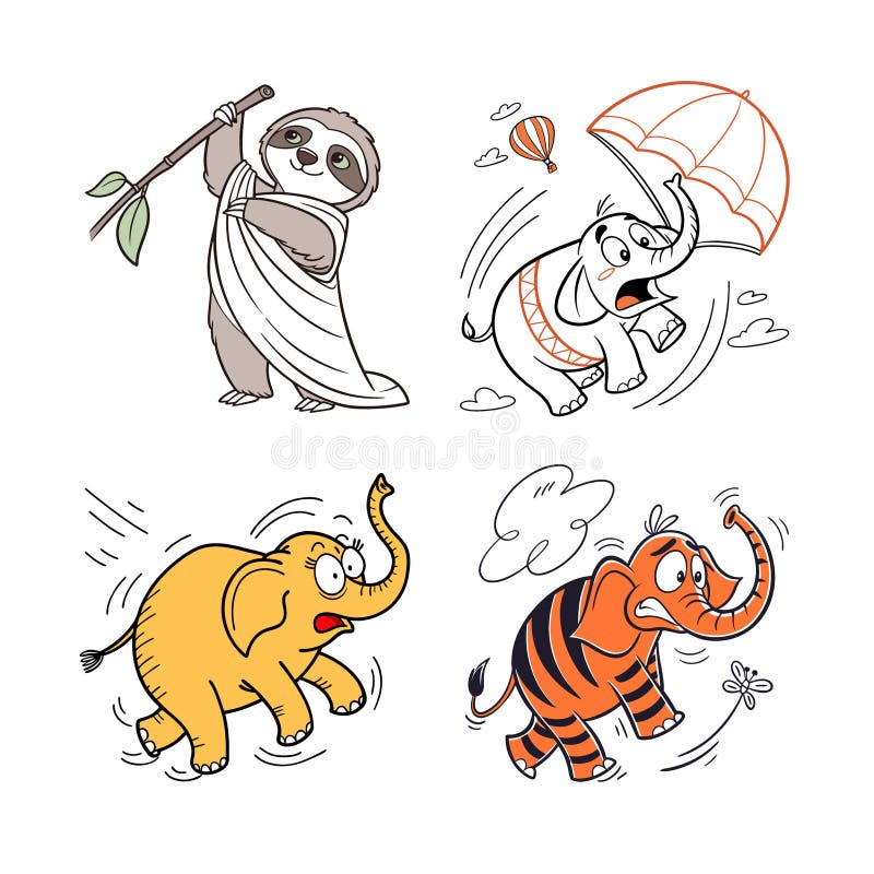 Cartoon Animals in Unlikely Situations Illustration Stock Vector ...