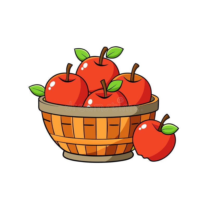 Cartoon Basket of Apples, Fruit, Orchard Freshness Stock Illustration ...