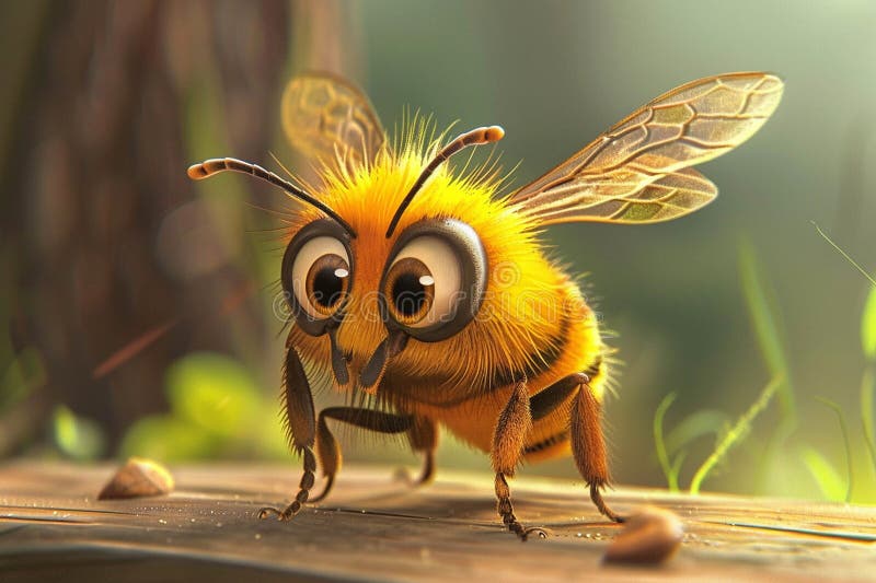 Cartoon Image of a Bee with a Cute Face, Full-length Close-up, on a ...