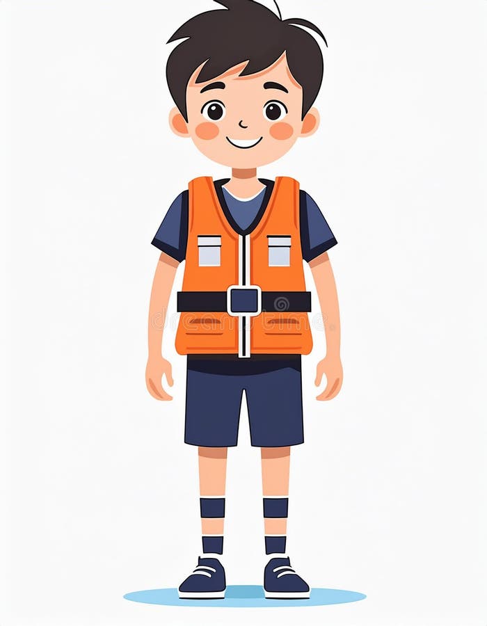 Cartoon Image of a Boy Wearing a Lifejacket Stock Illustration ...