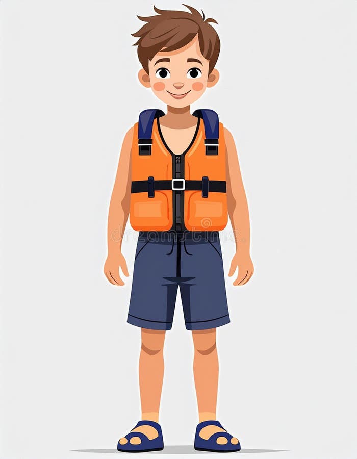 Cartoon Image of a Boy Wearing a Lifejacket Stock Illustration ...