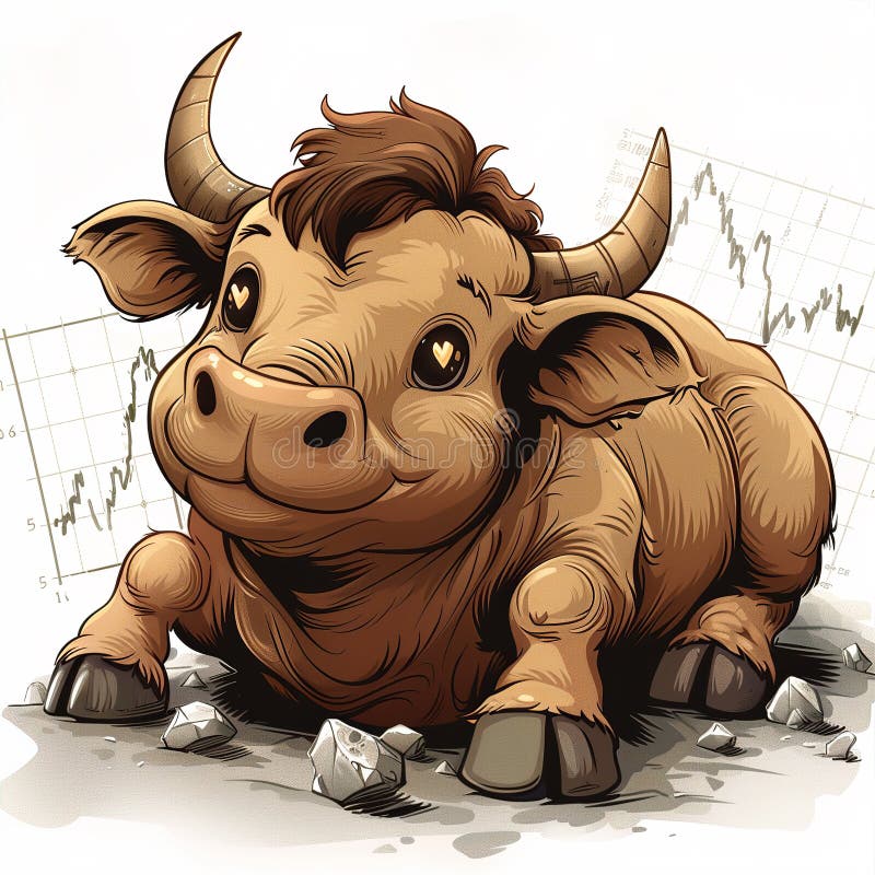 Cartoon image of bullish stock illustration. Illustration of blue ...