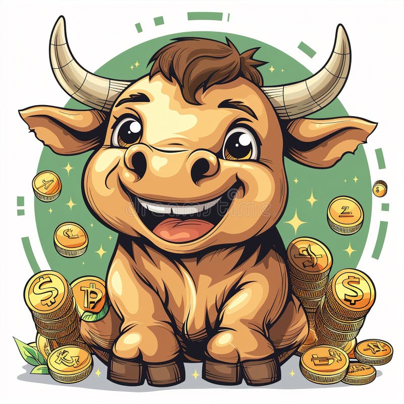 Cartoon image of bullish stock illustration. Illustration of call ...