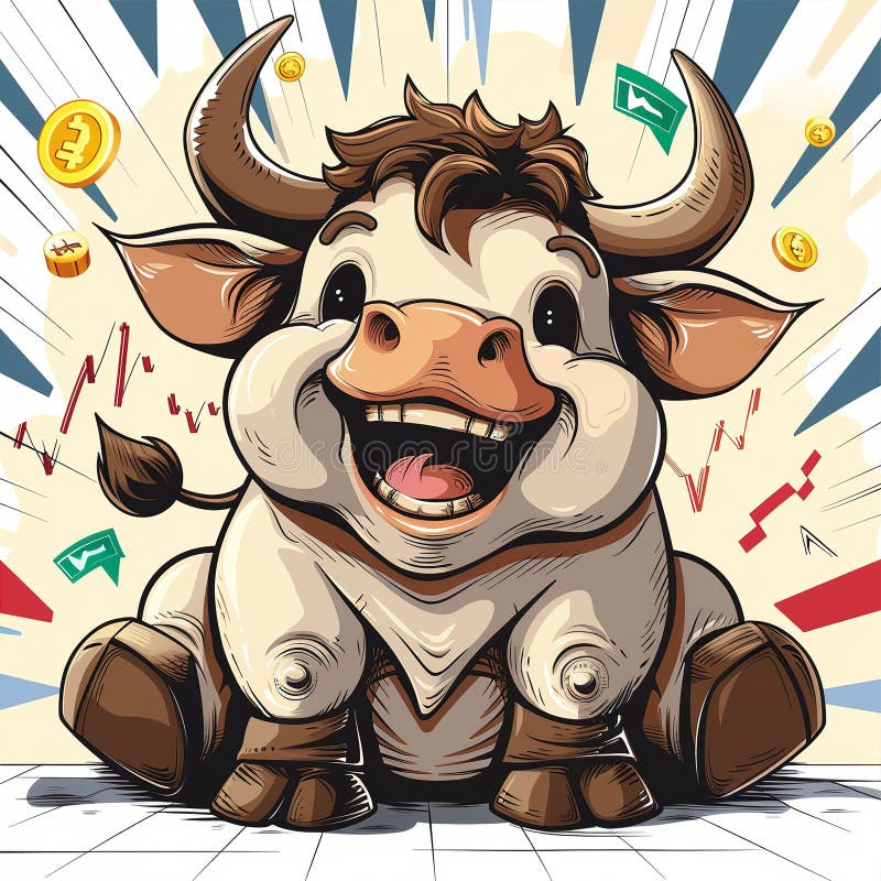 Cartoon image of bullish stock illustration. Illustration of exchange ...