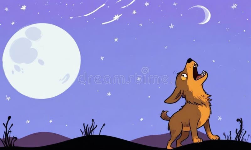 A Cartoon Image of a Dog Like Creature Howling at the Moon in a Starry ...