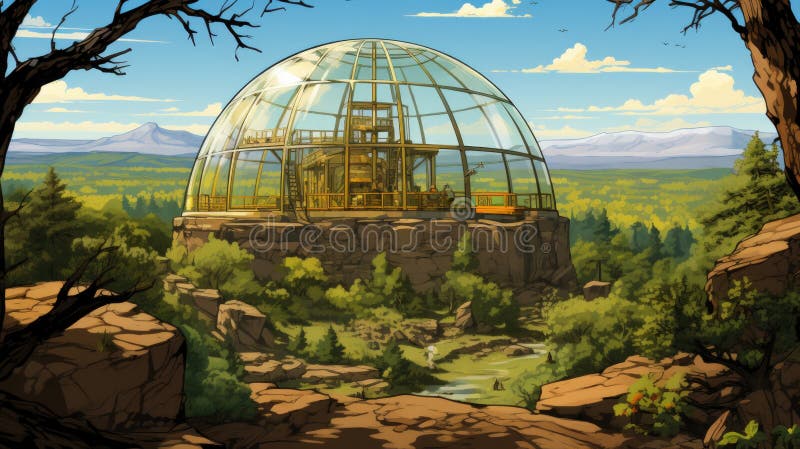 A Cartoon Image of a Glass Dome with a Tree in the Background, AI Stock ...