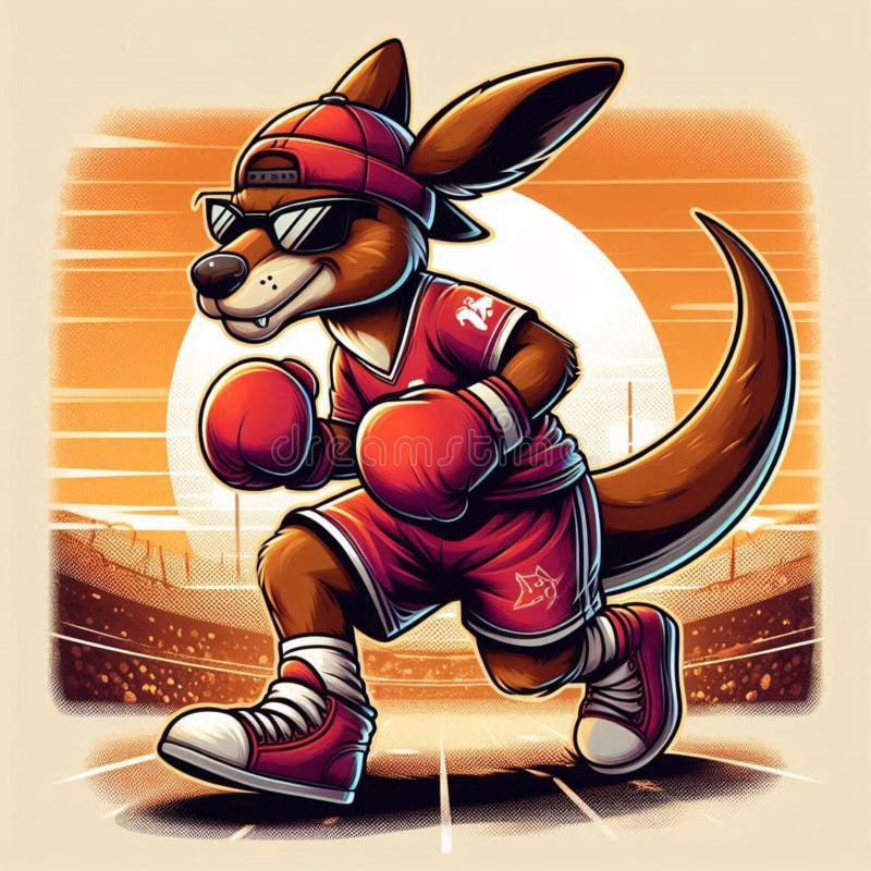 Cartoon Image of a Kangaroo Character Wearing a Boxing Uniform Stock ...