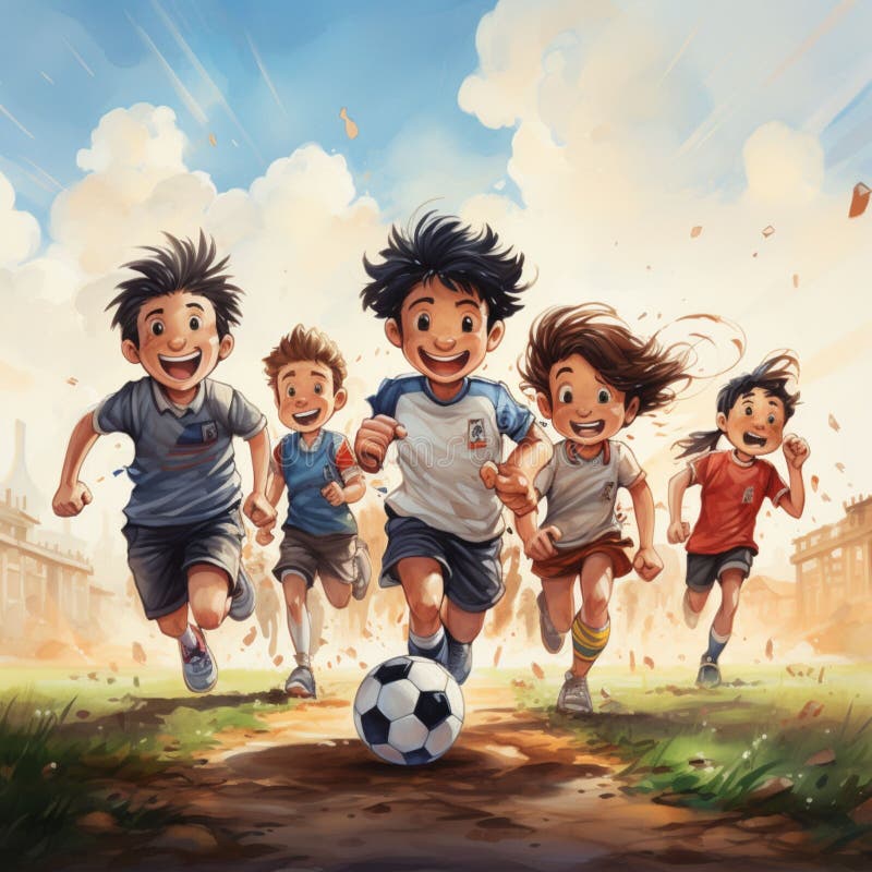 Cartoon Image of Kids Playing Football Stock Illustration ...