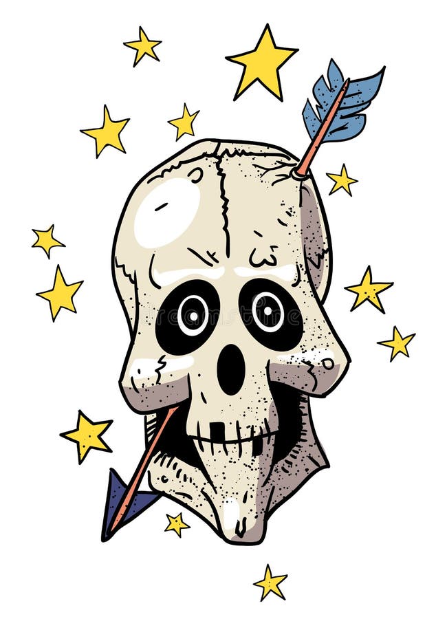 Cartoon Image of Magic Skull with Arrow through Brain Stock Vector ...