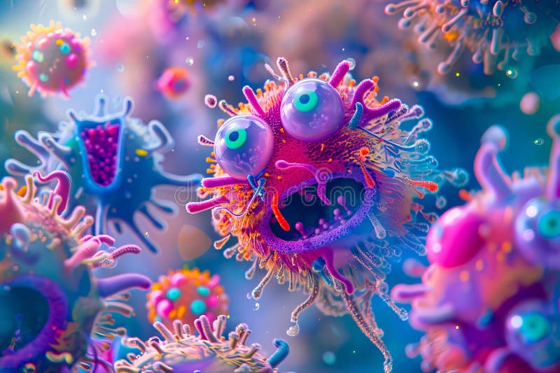A Cartoon Image of Many Colorful Bacteria Stock Photo - Image of ...