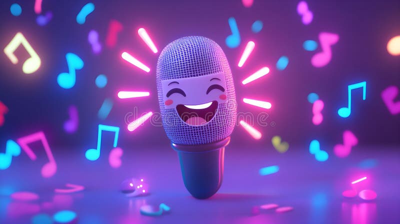 Cartoon Image of a Microphone Singing with Music Notes Floating Next To ...