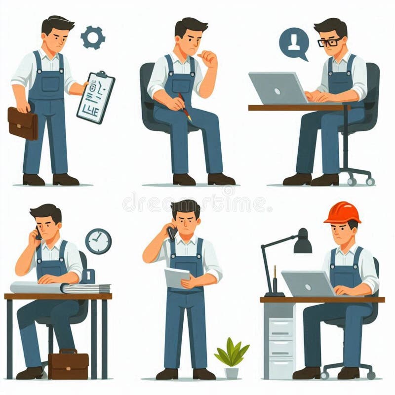 Cartoon Image of a Professional Working Man with Various Styles and ...