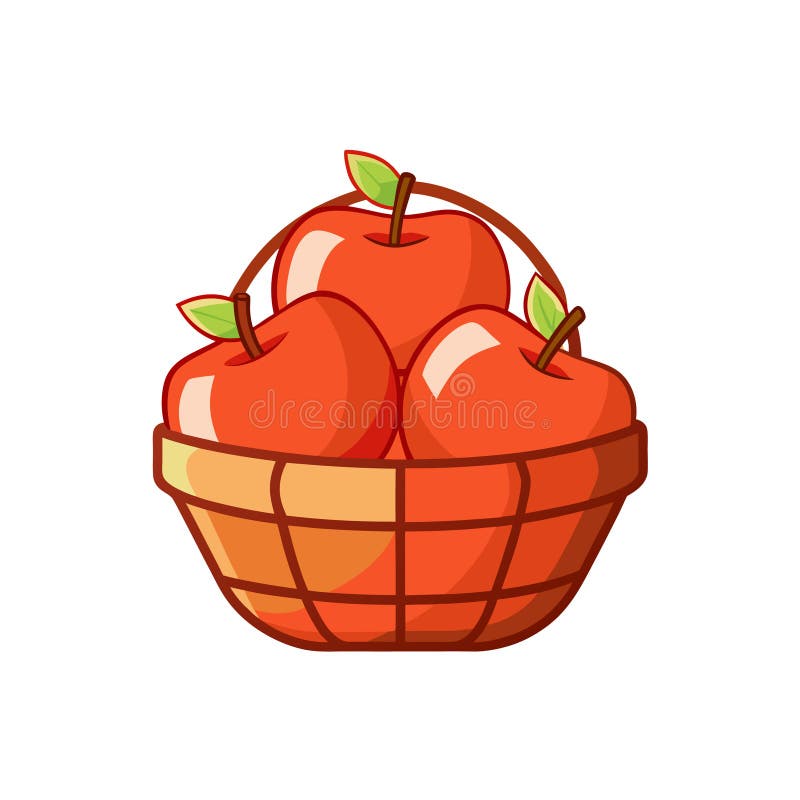 Cartoon Basket of Red Apples - Fresh Fruit Stock Illustration ...