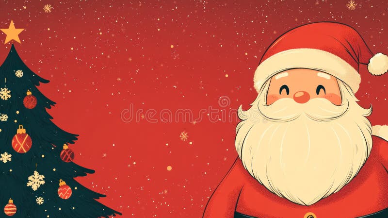 A Cartoon Image of Santa Claus Standing in Front of a Christmas Tree ...