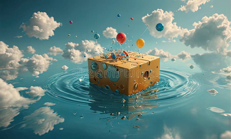 A Cartoon Image of a Yellow Box with Balloons in the Air and a ...