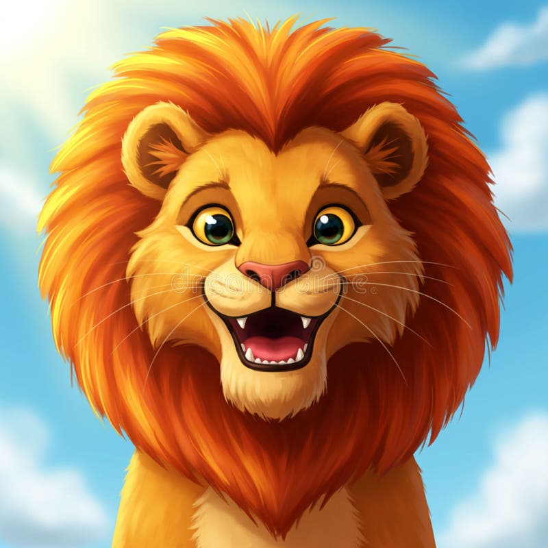 Cartoon Image of a Young Lion with a Friendly Expression, Featuring ...