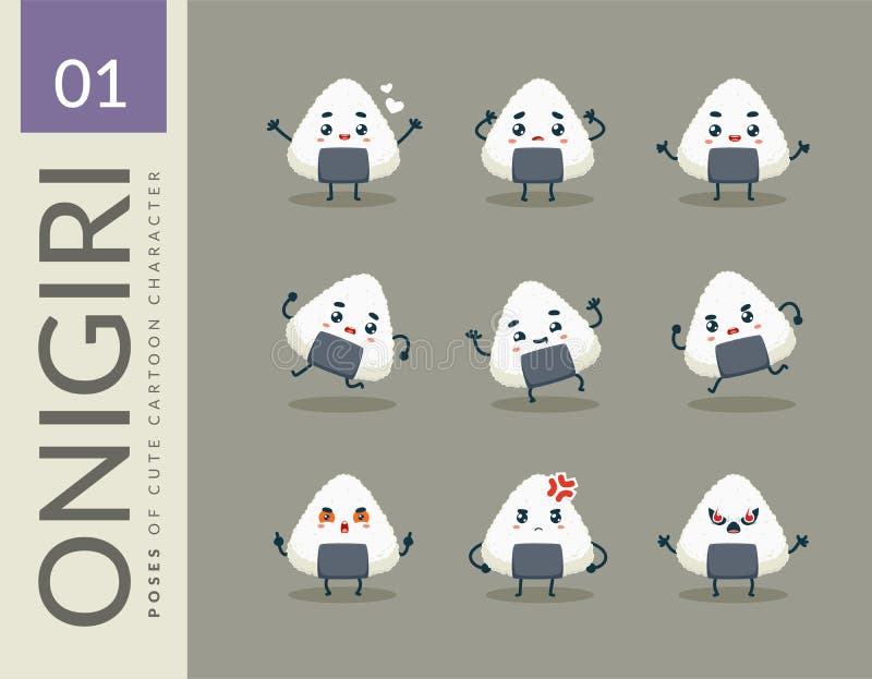 Cartoon Images of the Onigiri. First Set Stock Vector - Illustration of ...