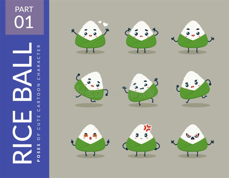 Cartoon Images of the Rice Ball. First Set Stock Vector - Illustration ...