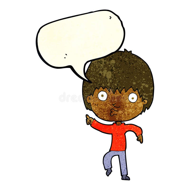 Cartoon Impressed Boy Pointing with Speech Bubble Stock Illustration ...