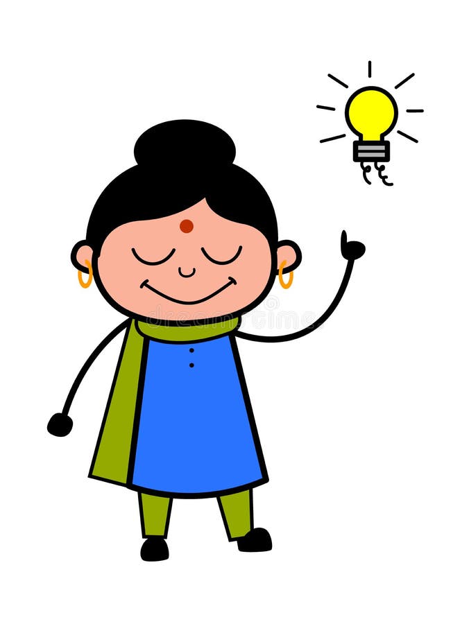 Cartoon Indian Lady Got an Idea Stock Illustration - Illustration of ...