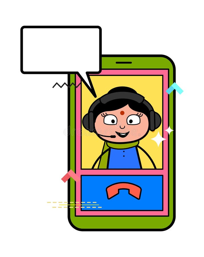 Cartoon Indian Lady Video Calling on Mobile Stock Illustration ...