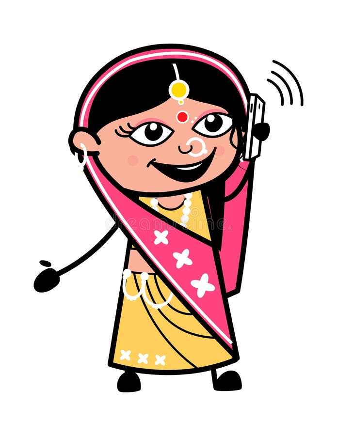 Cartoon Indian Woman Talking on Cell Phone Stock Illustration ...