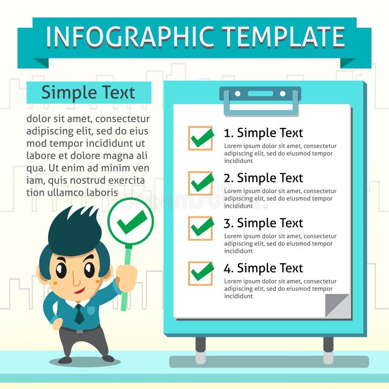 Cartoon Infographic Template of Business Man and Check Board Stock ...