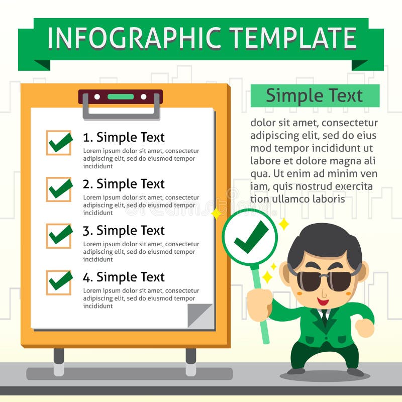 Cartoon Infographic Template of Business Man and Check Board Stock ...