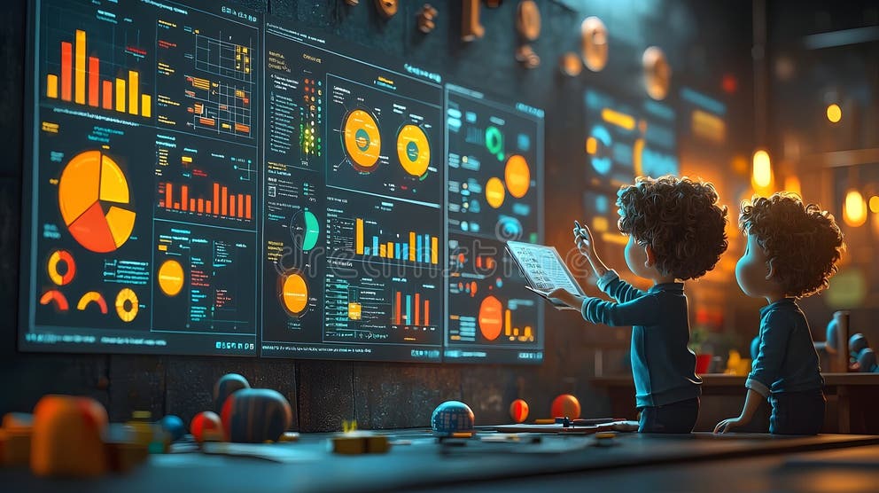 Cartoon Infographics Engaged in Relevant Analytical Activity Stock ...