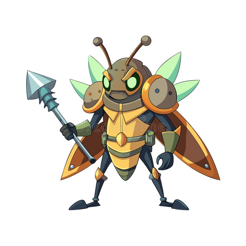 Cartoon Insect Warrior Character with Spear on White Background ...