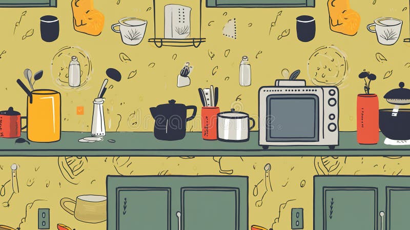 A Cartoon Inspired Kitchen Mockup, a Lot of Stuff in the Room, Ai ...