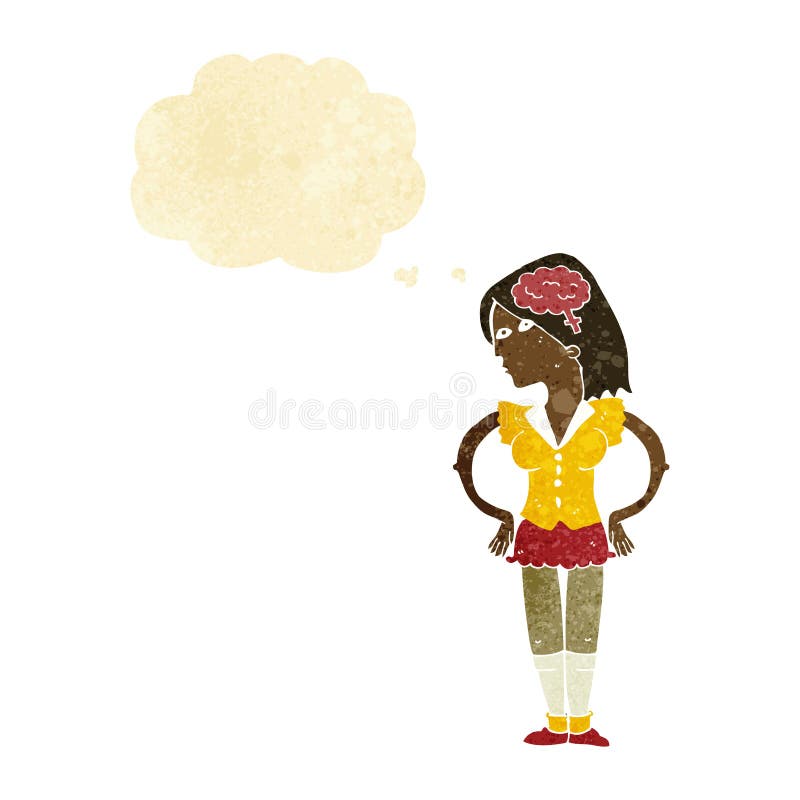 Cartoon Intelligent Woman with Thought Bubble Stock Illustration ...