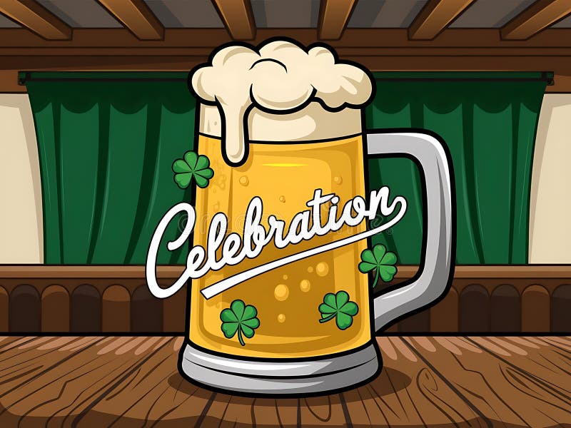 Cartoon Irish Beer Mug with Frothy Foam Celebration Artwork Stock ...