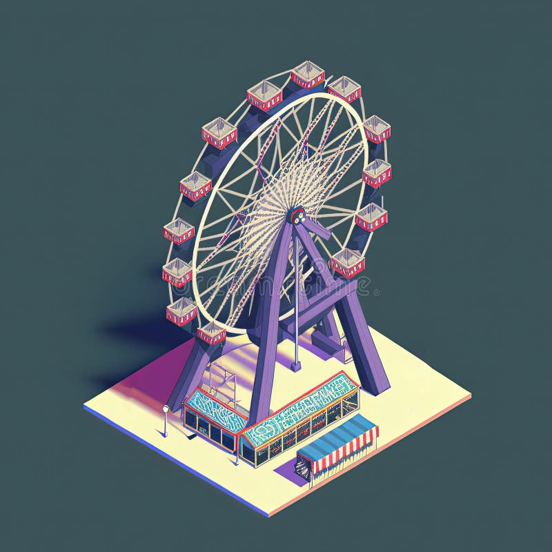 Cartoon Isometric Ferris Wheel, Amusement Park. Generative AI Stock ...